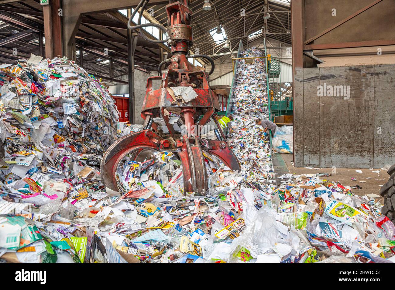 France, Puy de Dome, paper recycling, household-waste sorting, Echalier ...
