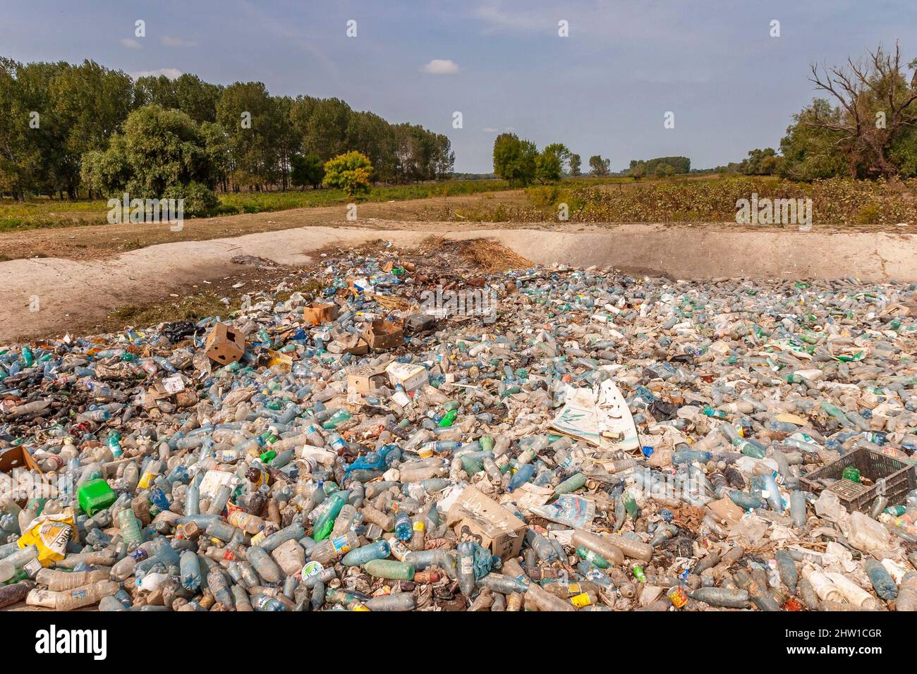 Romania, Danube Delta, unloading of plastic bottles before burial Stock ...