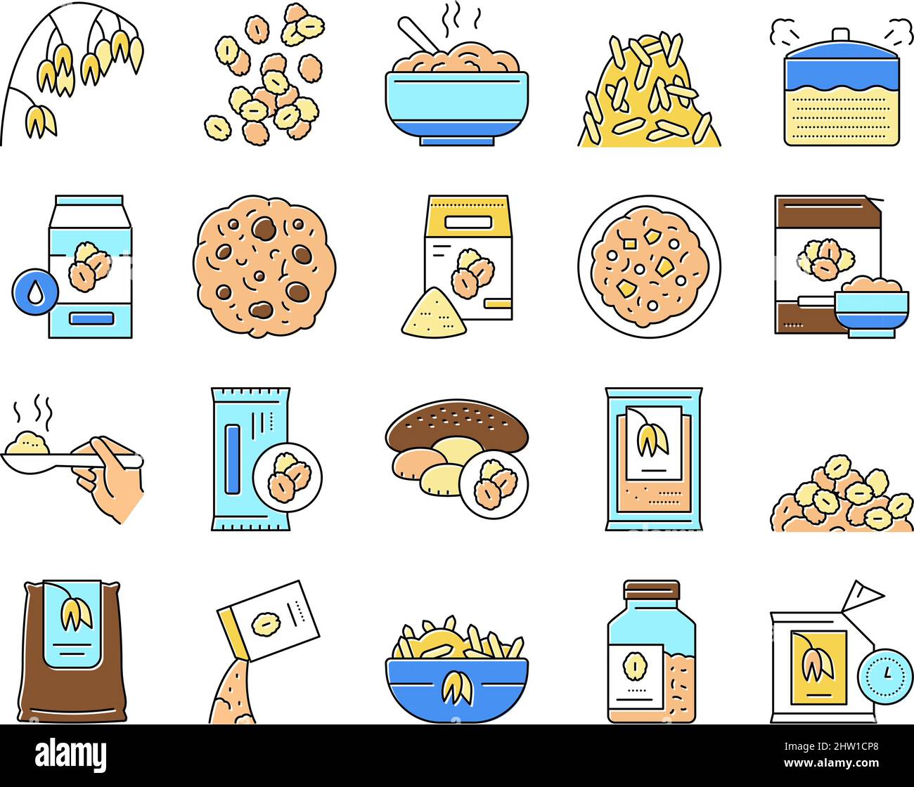 Oatmeal Nutrition Collection Icons Set Vector Stock Vector Image & Art ...