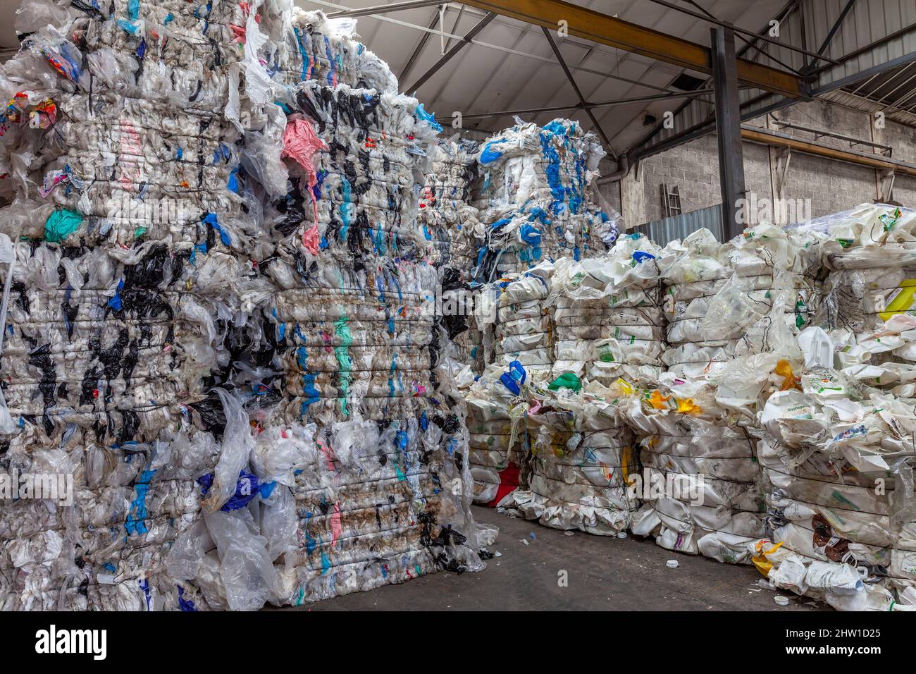 France, Puy de Dome, plastic rubbish shredded and pressed, household ...