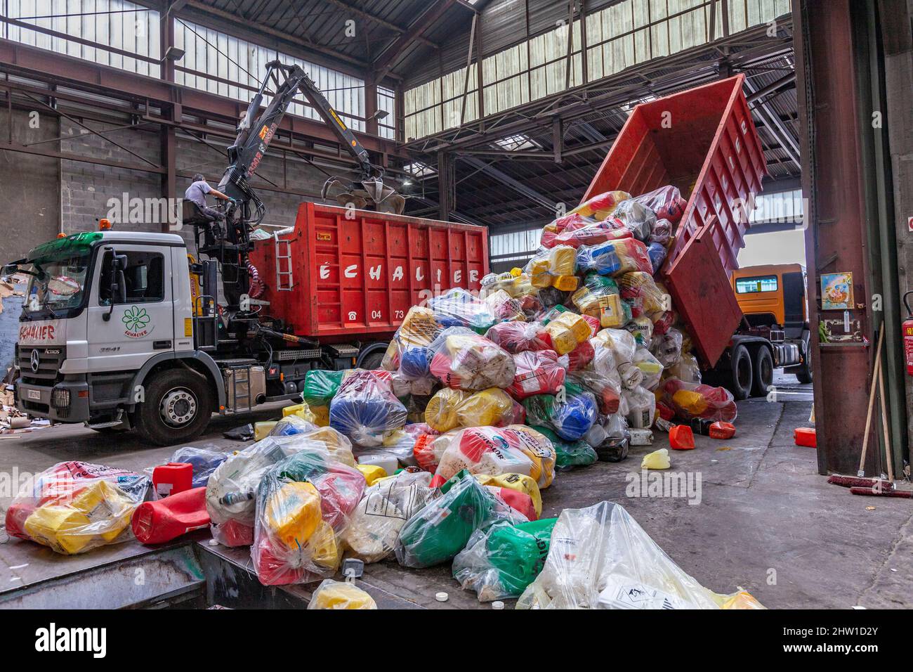 France, Puy de Dome, recycling of agricultrals chimicals containers ...