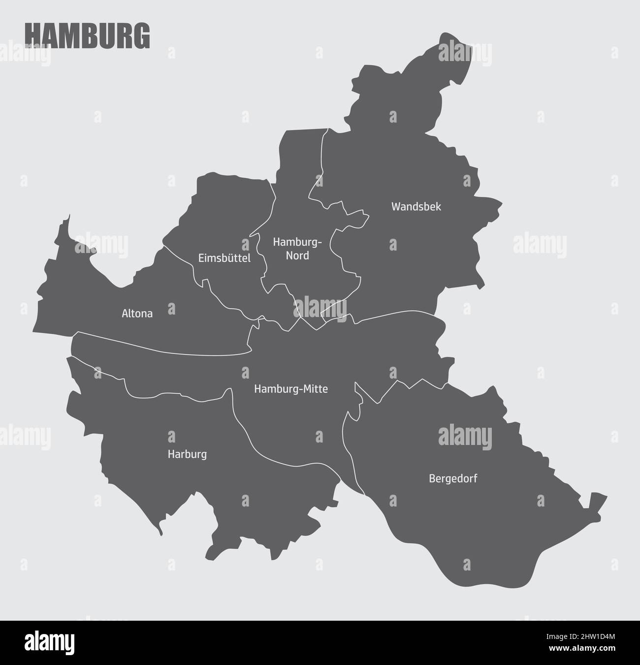 Hamburg city, Germany. Administrative map with labels Stock Vector ...