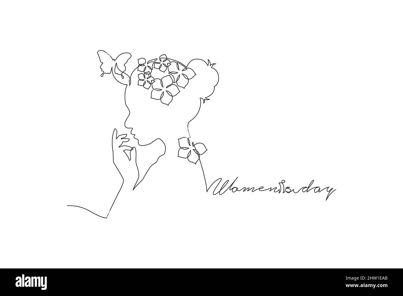 Happy Women Day greeting card illustration. Continuous line drawing ...