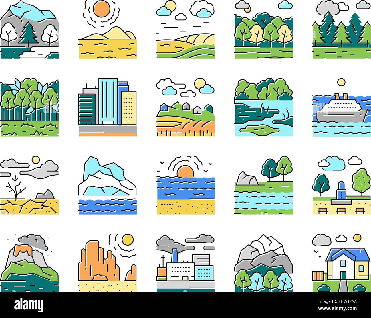 Land Scape Nature Collection Icons Set Vector Stock Vector Image & Art ...