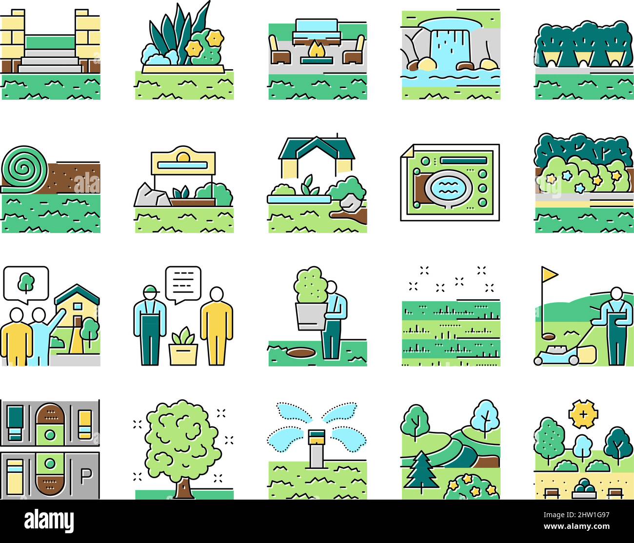 Landscape Design And Accessories Icons Set Vector Stock Vector Image ...