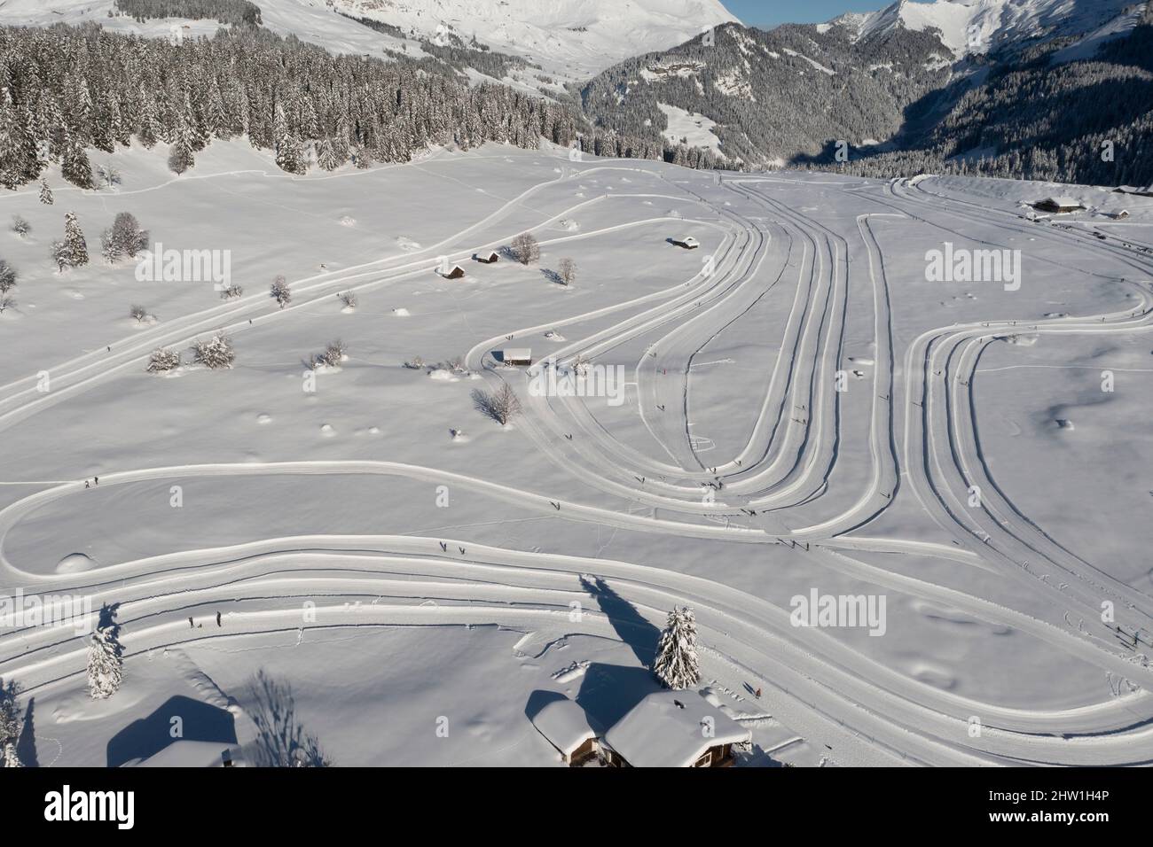 France, Haute-Savoie, Aravis massif, above La Clusaz the cross-country ...