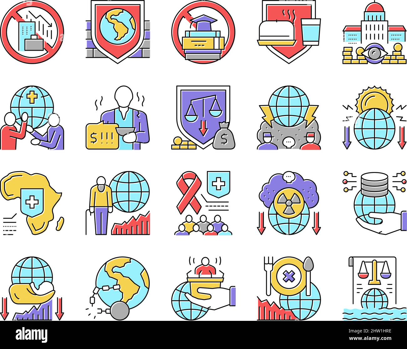 Social Public Problems Worldwide Icons Set Vector Stock Vector Image ...