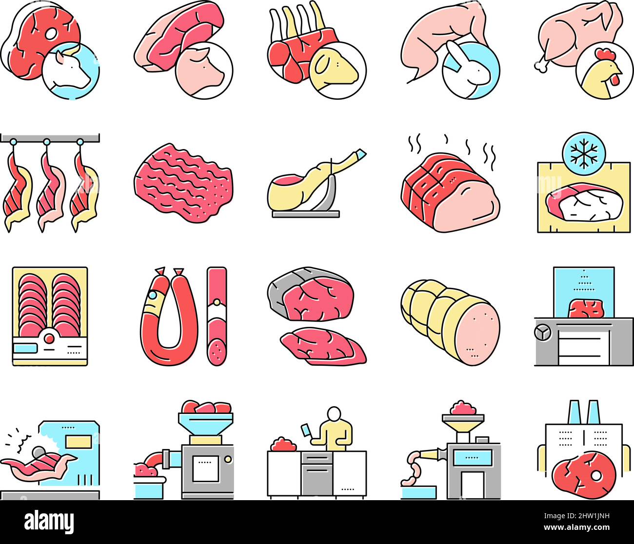 Meat Factory Product Collection Icons Set Vector Stock Vector Image ...