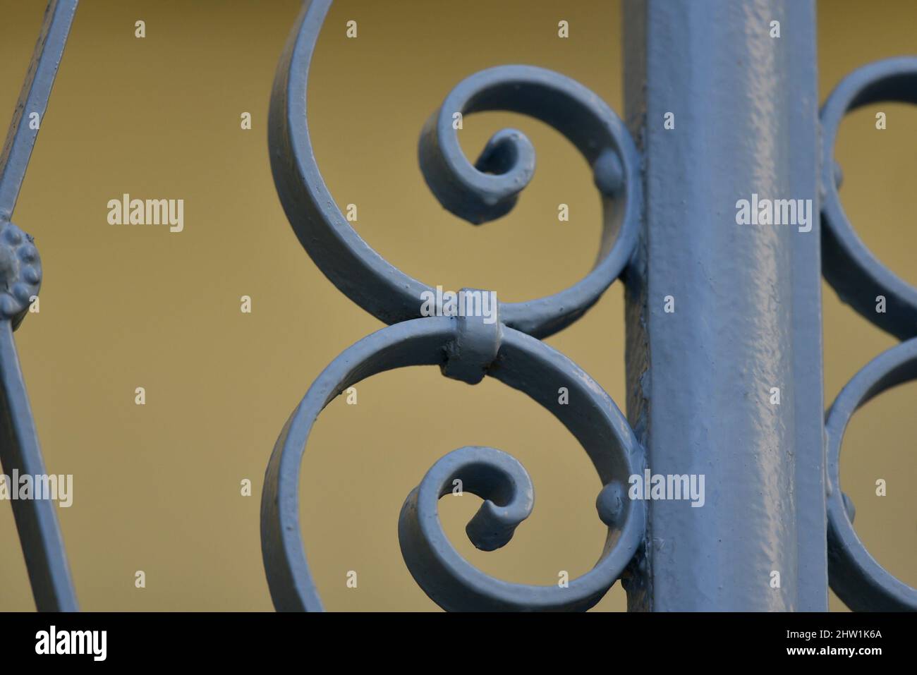 Traditional handcrafted light blue wrought iron entrance gate railing ...