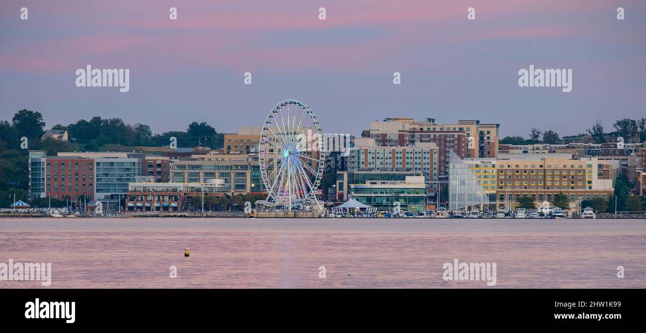 National Harbor, Maryland, Potomac River, evening, from Virginia side ...