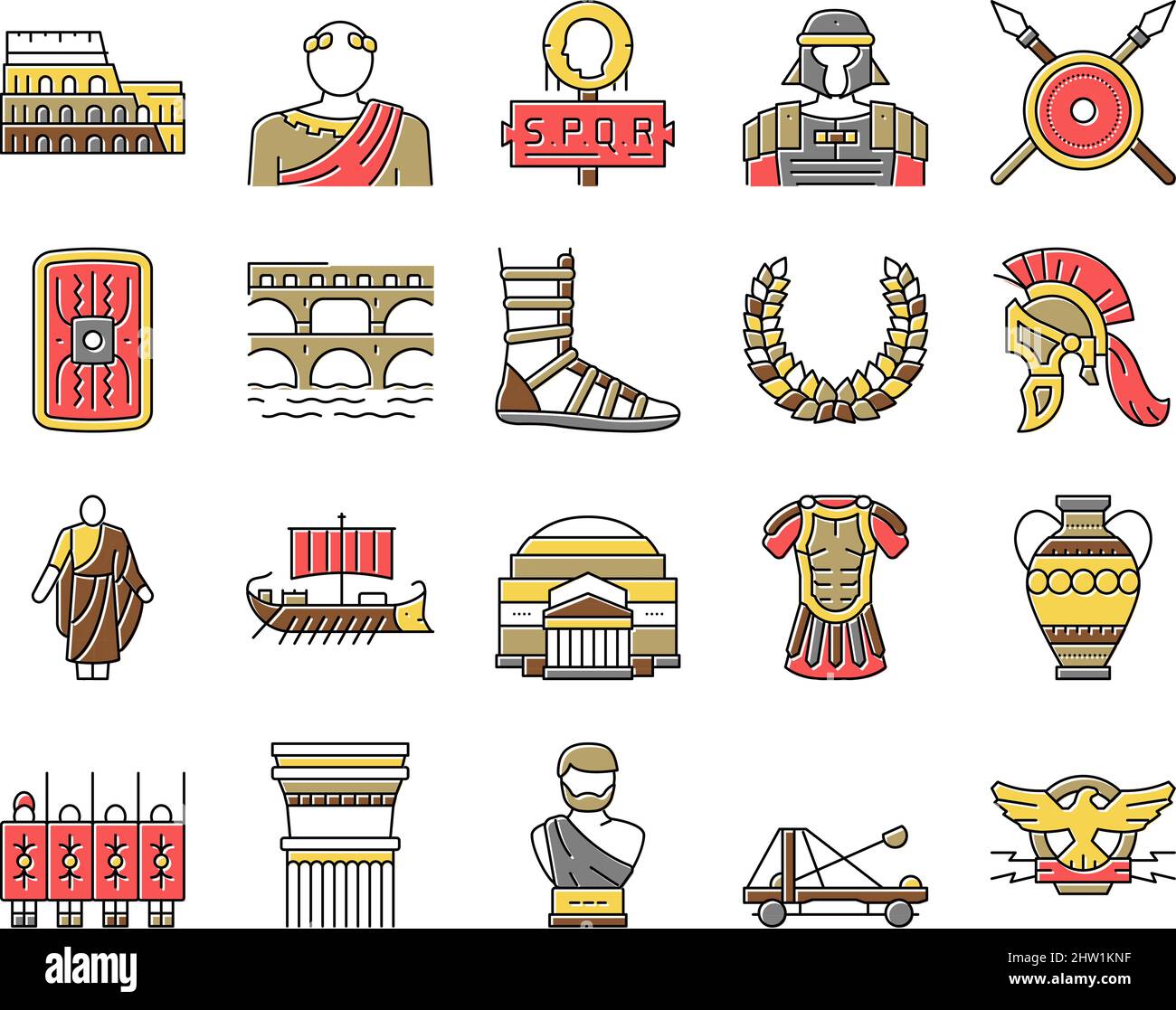 Ancient Rome Antique History Icons Set Vector Stock Vector Image & Art ...
