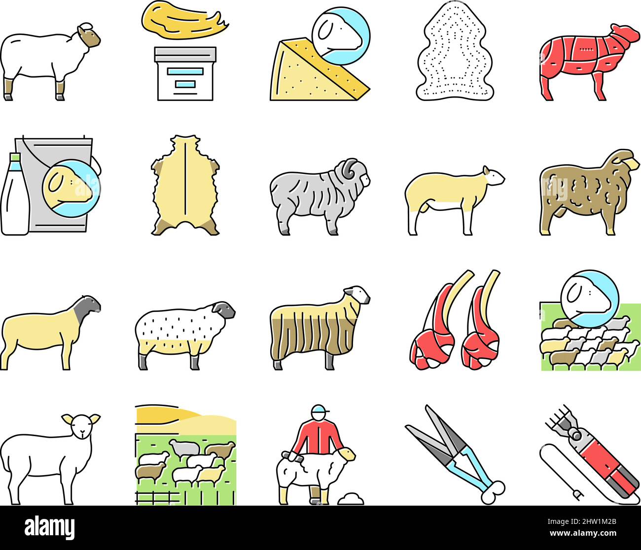 Sheep Breeding Farm Business Icons Set Vector Stock Vector Image & Art ...