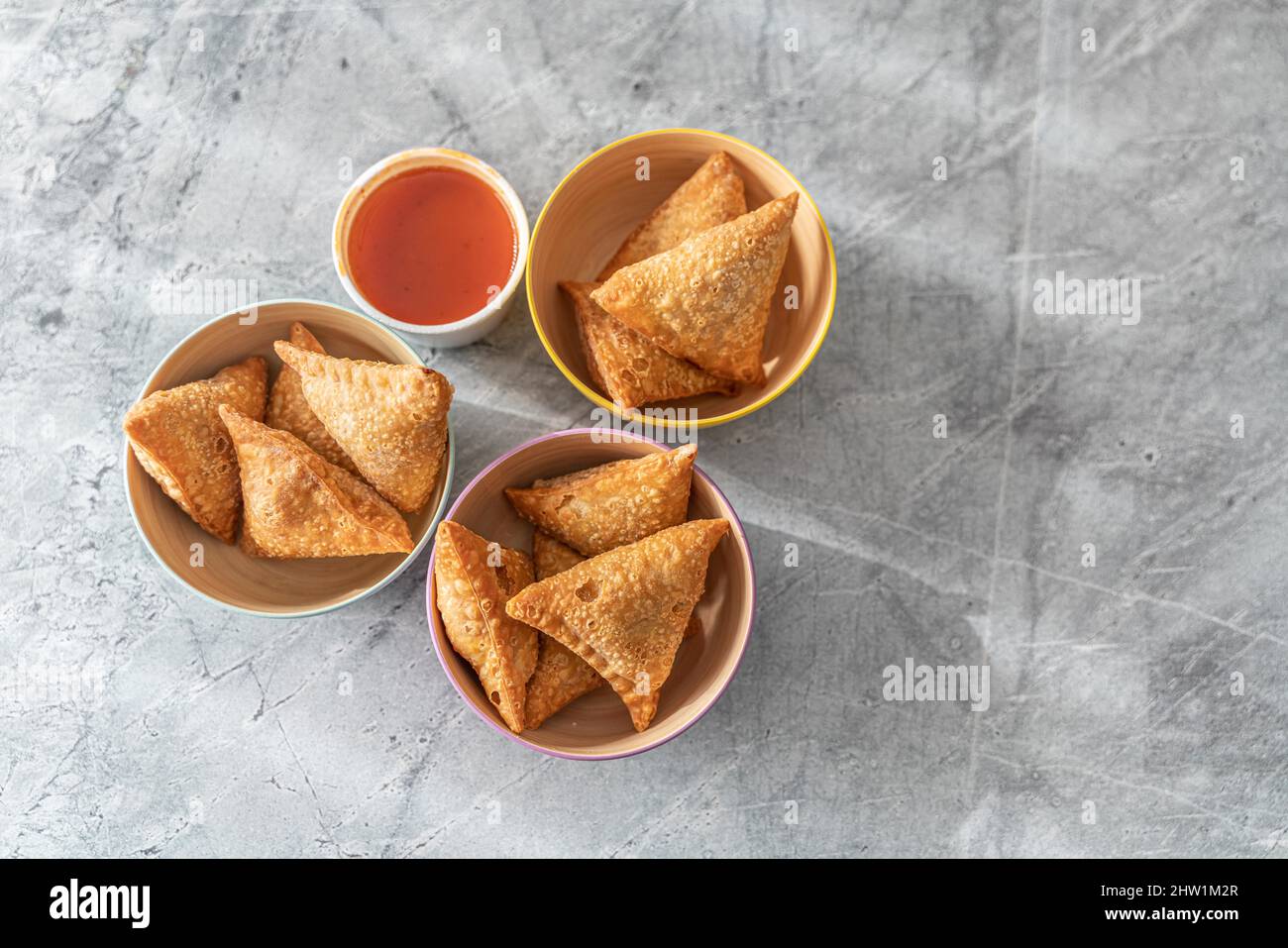 Deep fried Meat and Vegetable Samosa snacks ready to eat Stock Photo ...