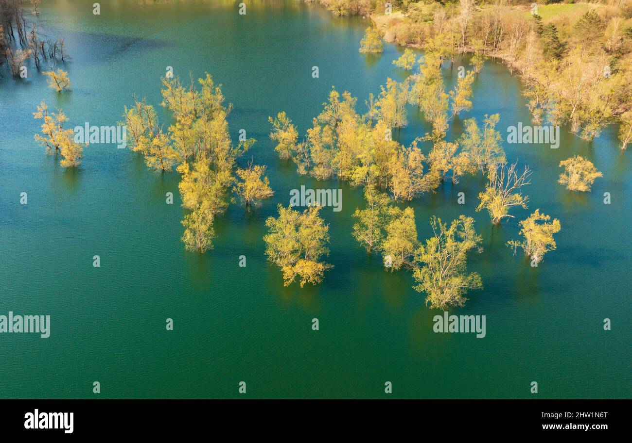 France, Drome, Vercors Regional Nature Park, Lake Bouvante (aerial view ...