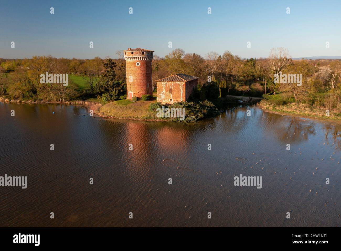 France, Ain, la Dombes region, le Plantay, castle of le Plantay, pond ...