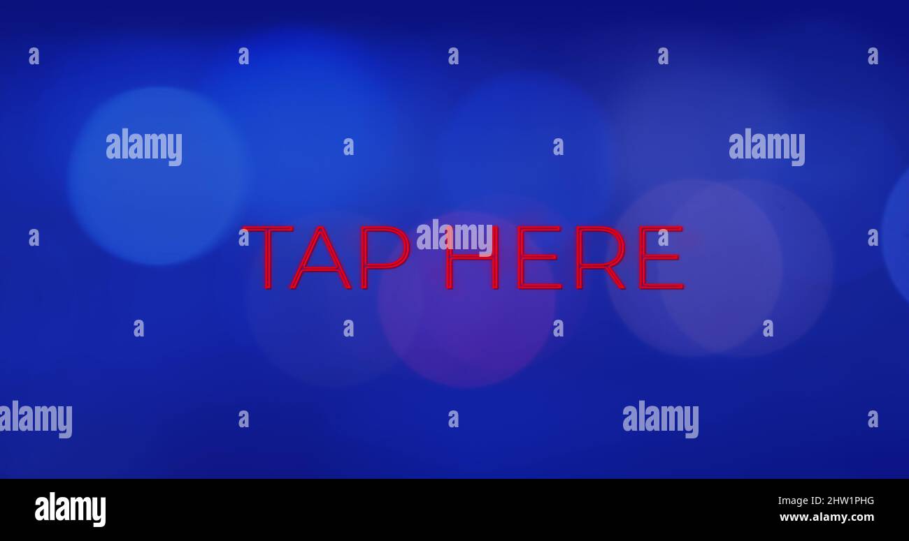 Image of tap here text over light spots on blue background Stock Photo ...
