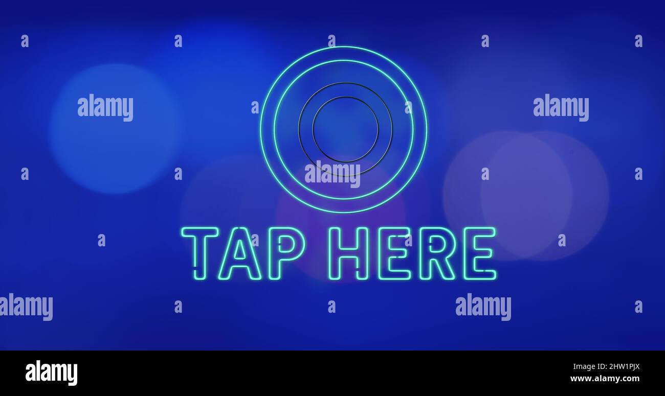 Image of tap here text over light spots on blue background Stock Photo ...