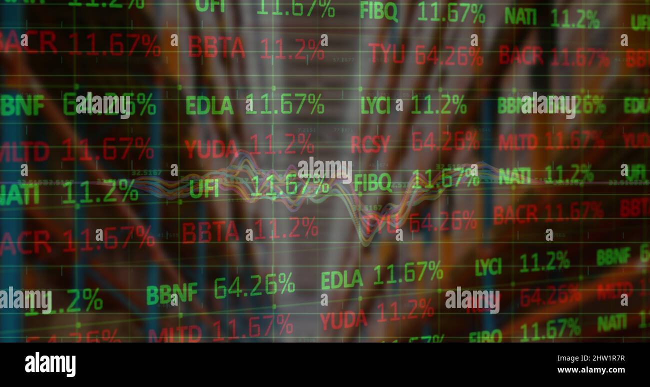 Image of financial data processing and stock market over empty ...