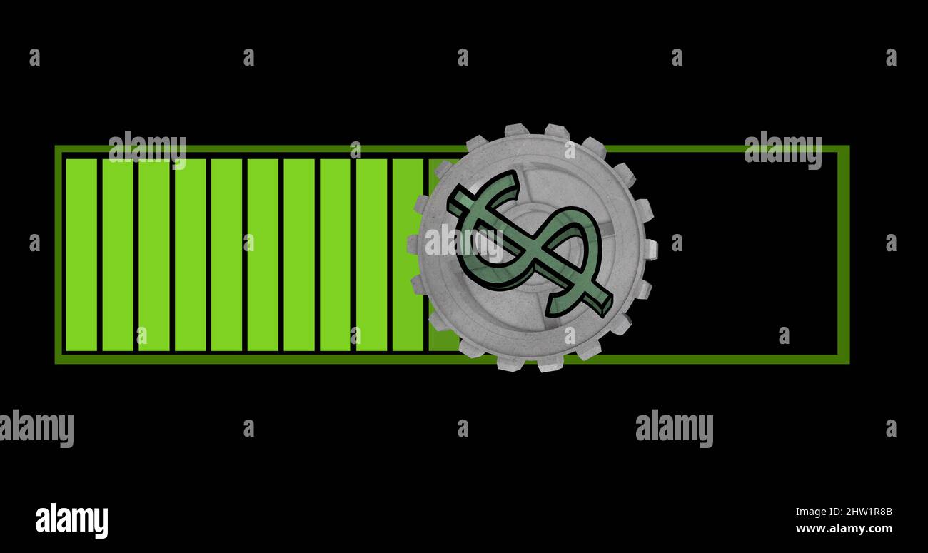 Image of american dollar sign spinning on green loading bar on black ...
