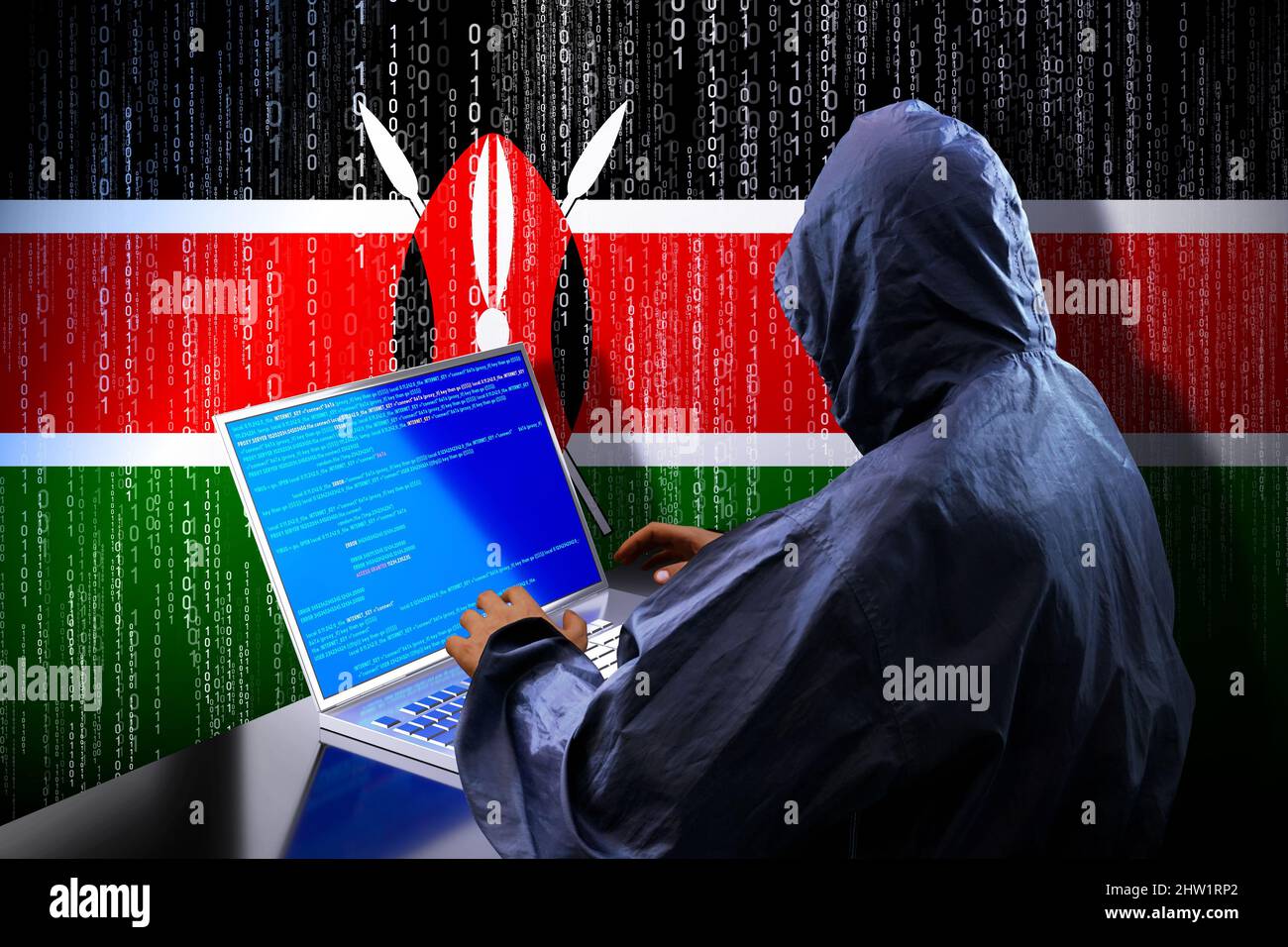Anonymous hooded hacker, flag of Kenya, binary code - cyber attack concept Stock Photo - Alamy