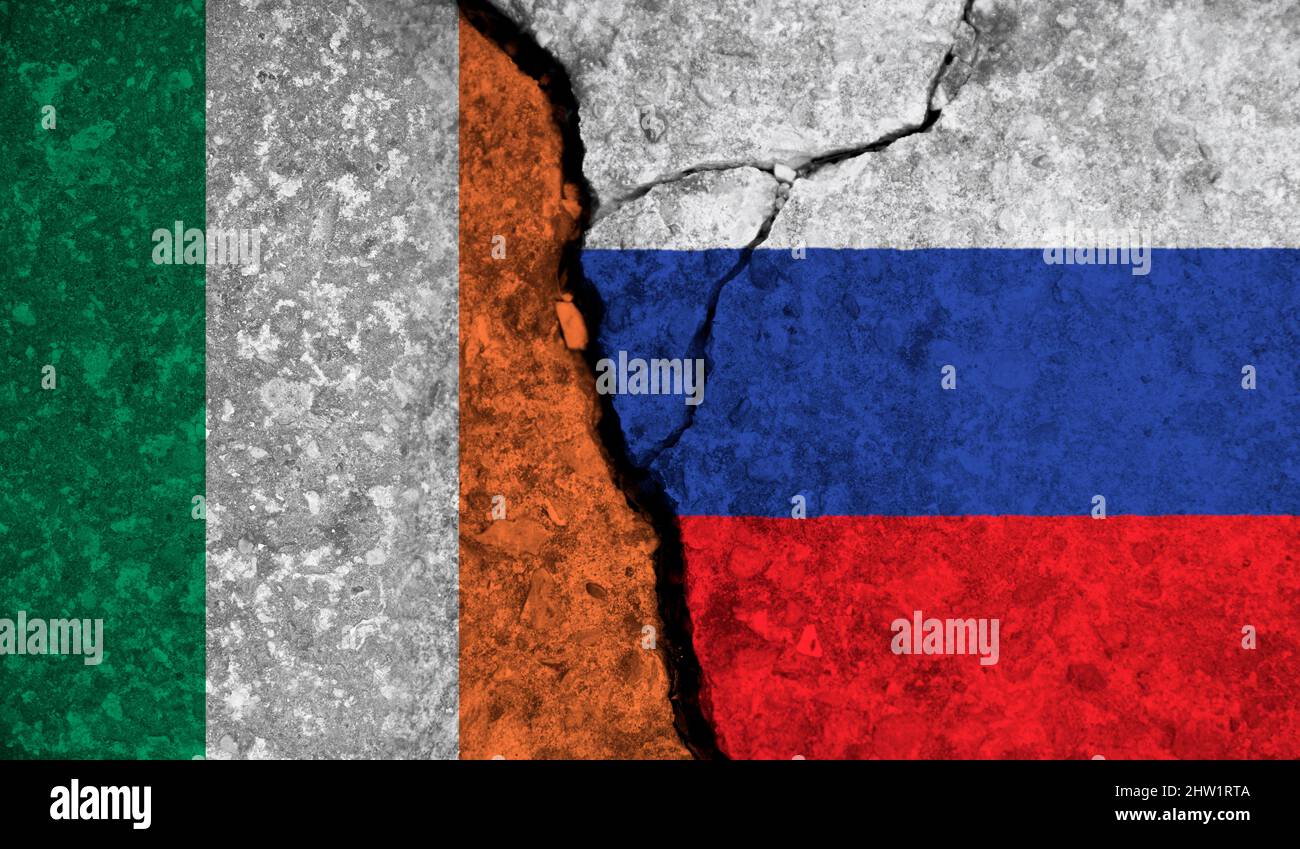 Political relationship between Ireland and russia. National flags on ...