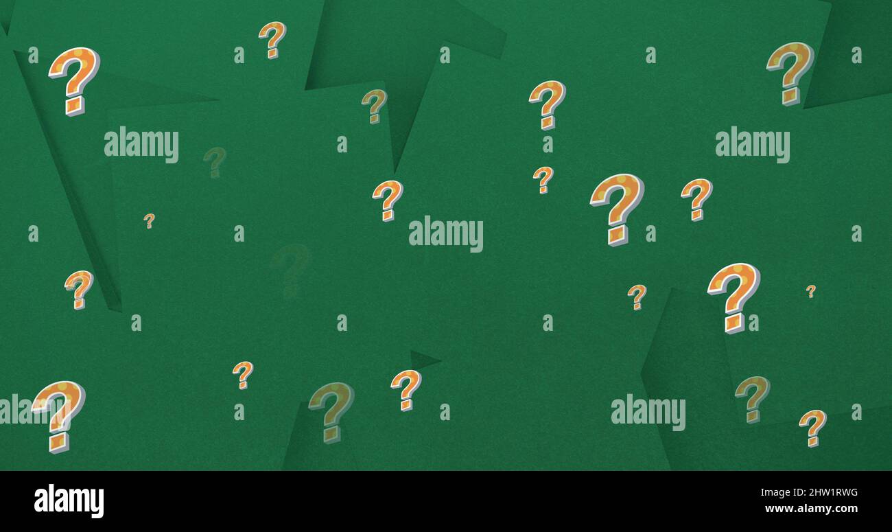 Image of question marks over green background Stock Photo - Alamy