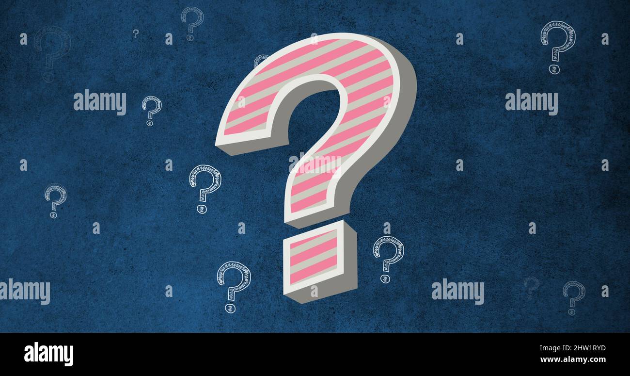 Pink striped question mark symbol against multiple question mark icons ...