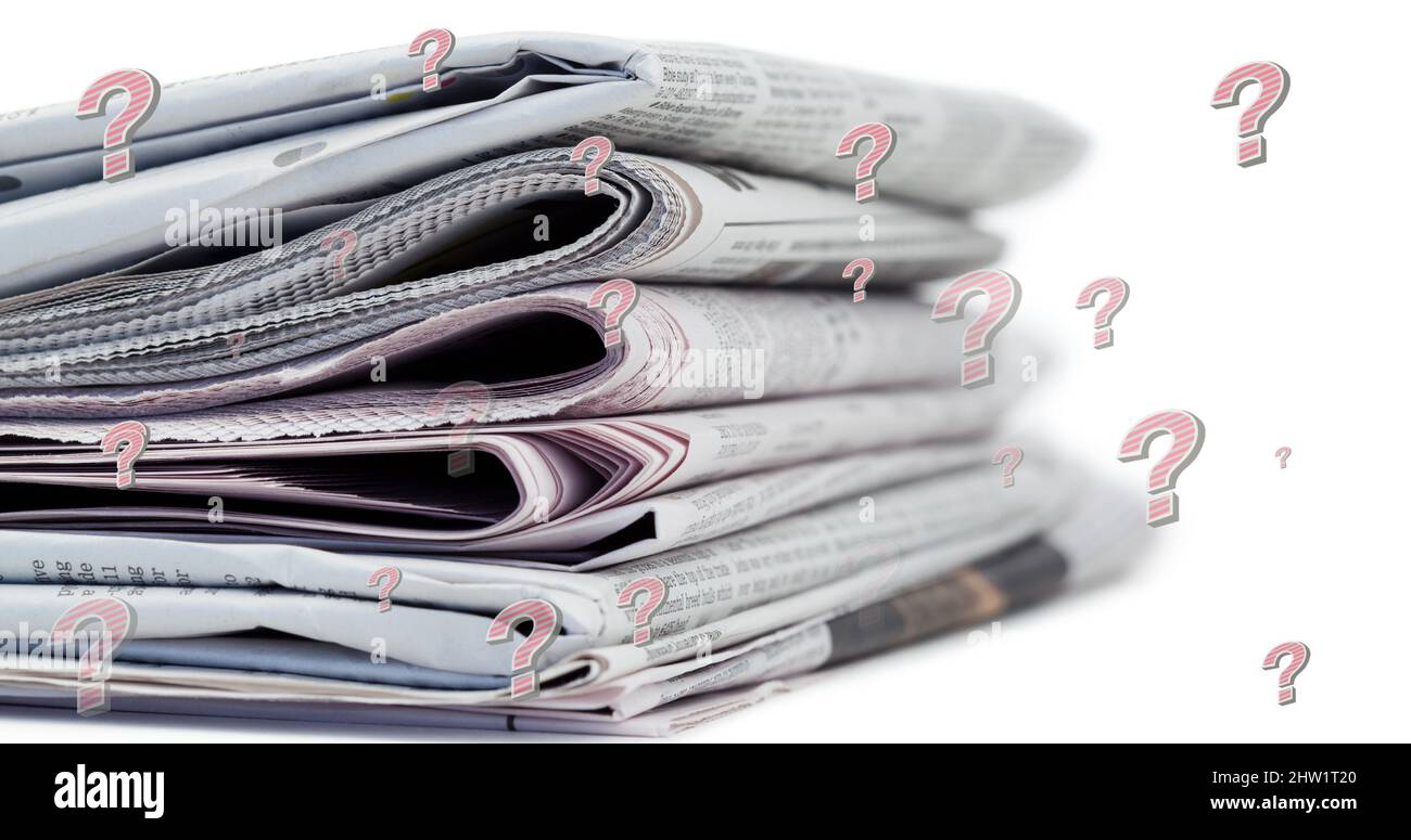 Image of question marks over newspapers on white background Stock Photo ...