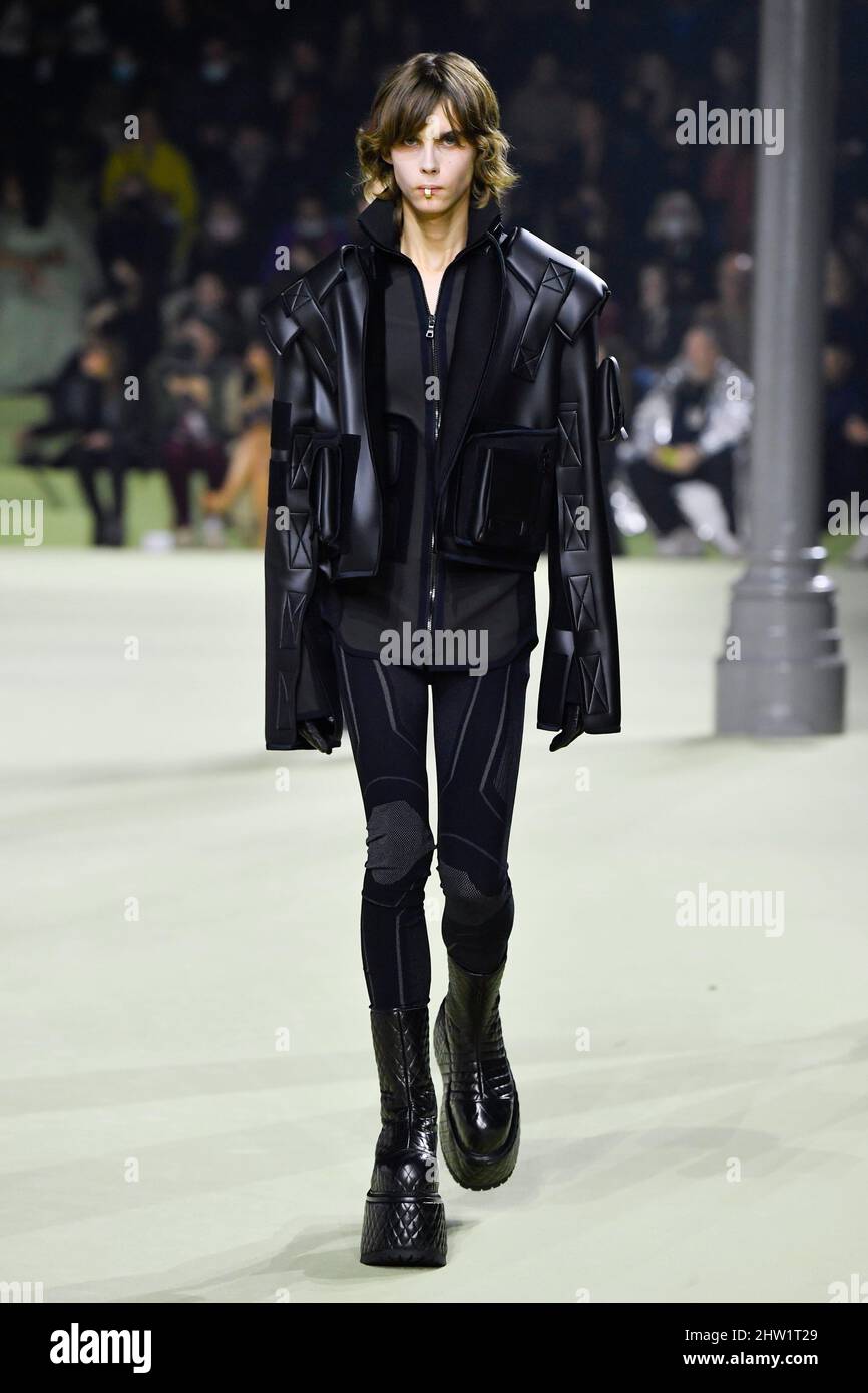 Model Frederic Bittner walks on the runway at the Balmain fashion show ...