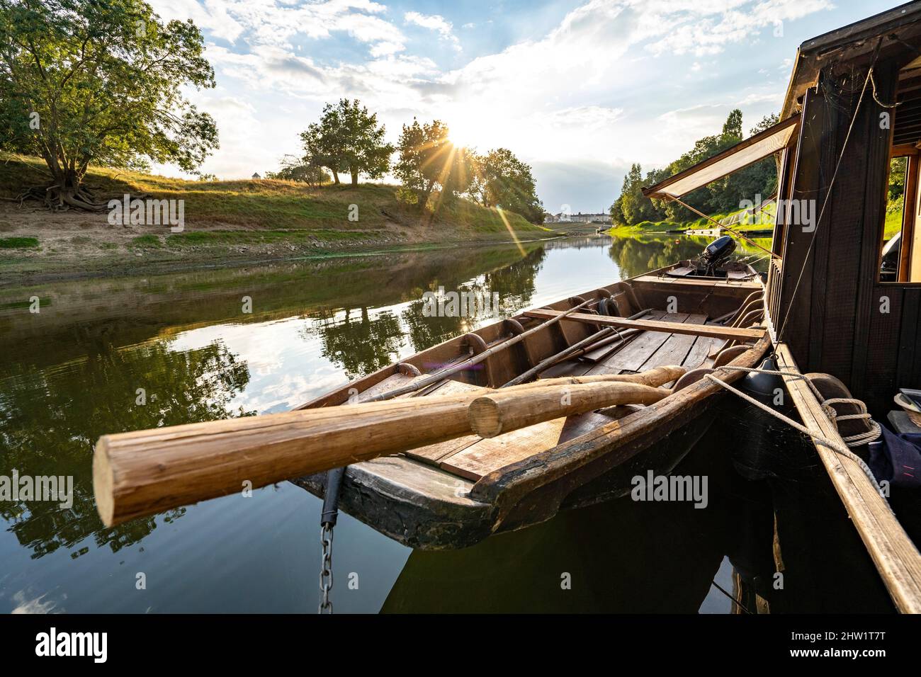 France, Maine-et-Loire (49), a toue caban?e and its boat, two ...