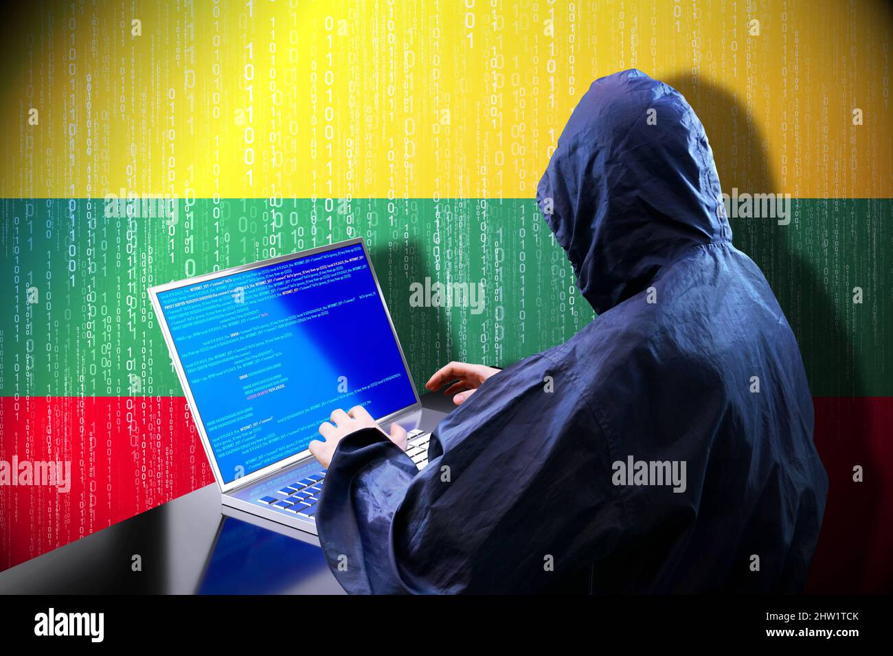 Anonymous Hooded Hacker Flag Of Lithuania Binary Code Cyber Attack 5524