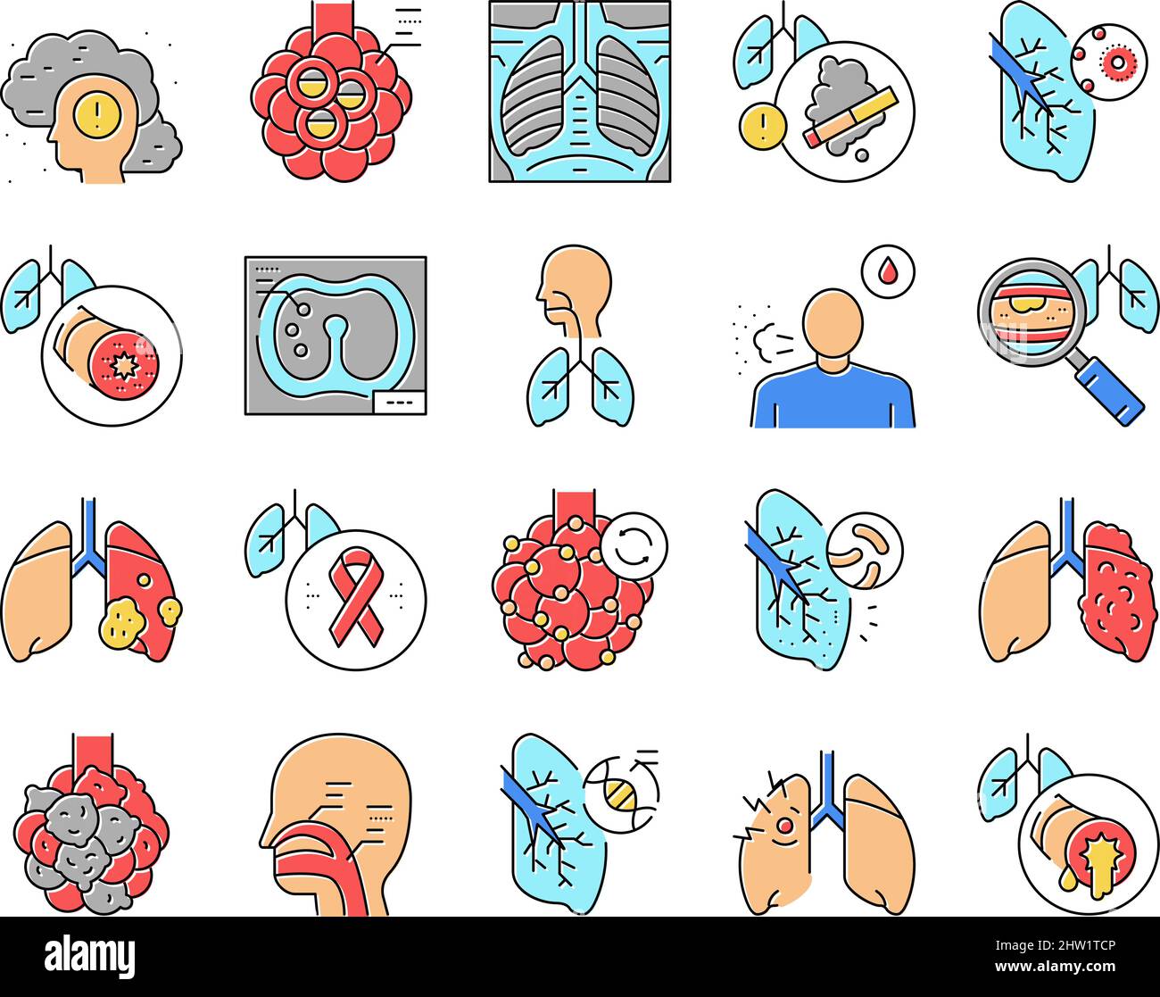 Respiratory Disease Collection Icons Set Vector Stock Vector Image ...