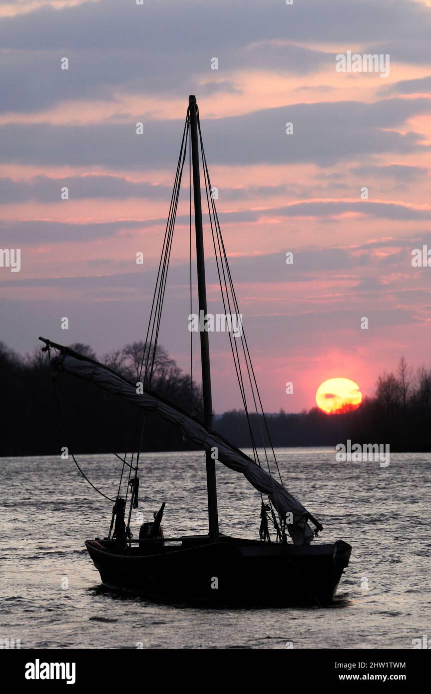 France, Loir-et-Cher (41), traditional wooden boat (toue) on the Loire ...