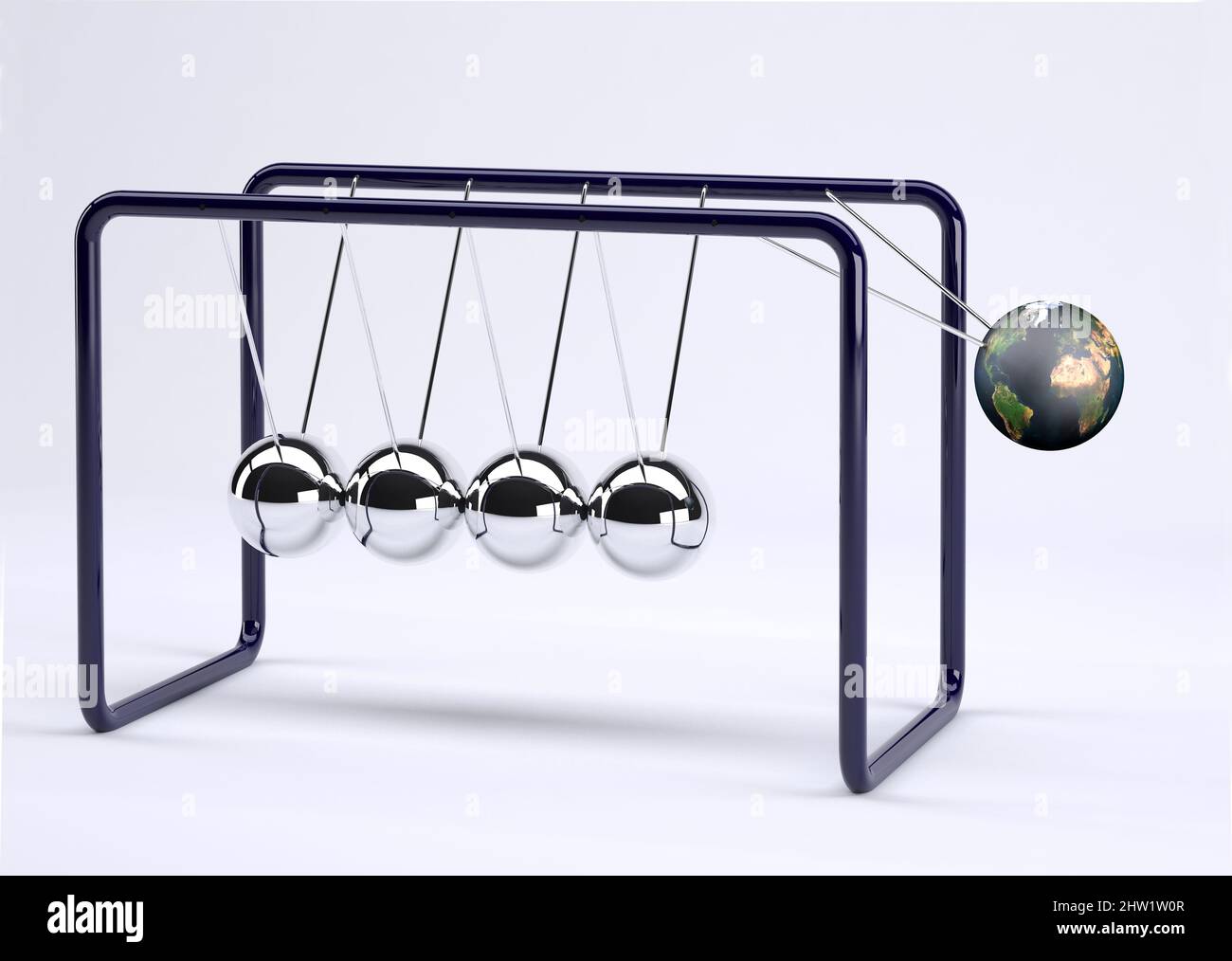 Newton's cradle with planet earth, 3d illustration Stock Photo - Alamy