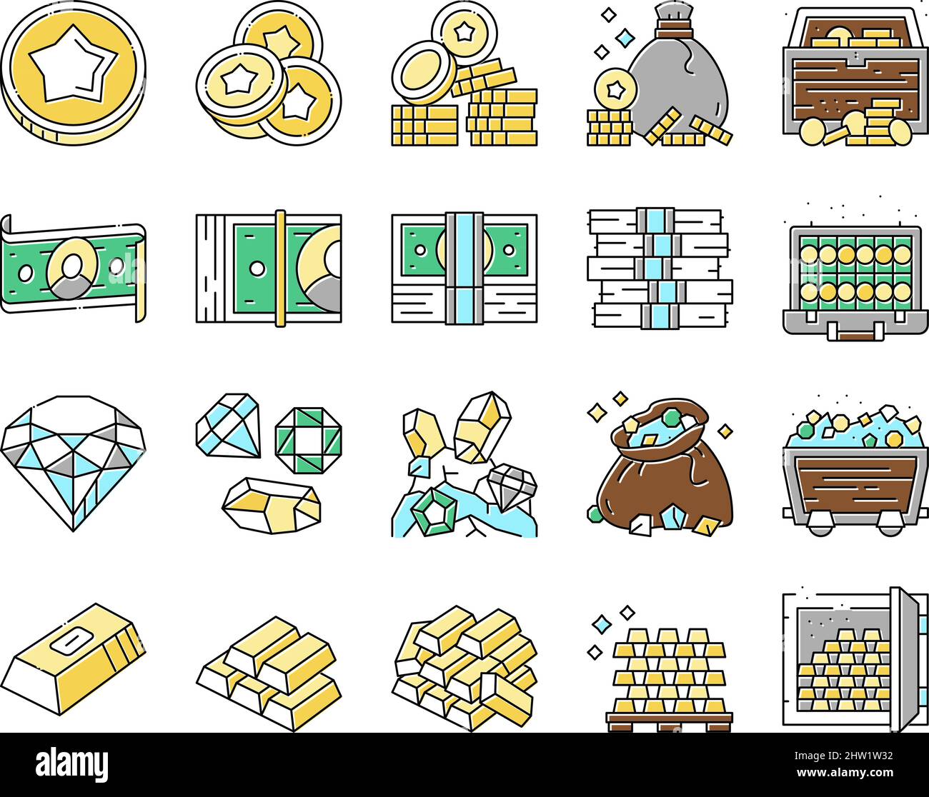 Currency Video Games Collection Icons Set Vector Stock Vector Image ...