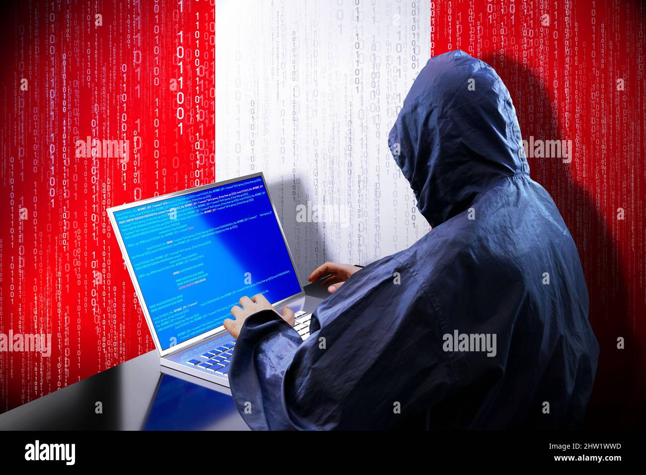 Anonymous hooded hacker, flag of Peru, binary code - cyber attack concept Stock Photo - Alamy