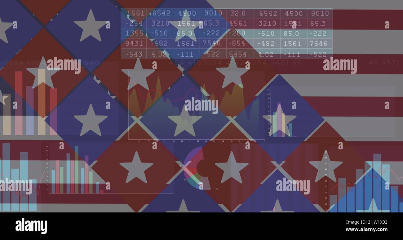 Image of american flags with statistics processing Stock Photo - Alamy