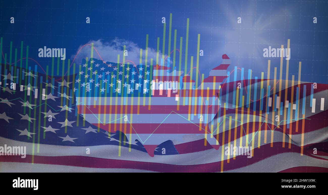 Image of american flag and map with statistics processing Stock Photo ...