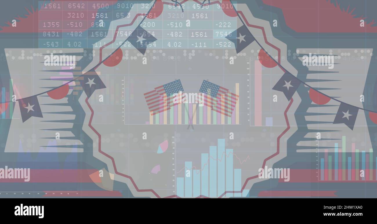 Image of american flags with statistics processing Stock Photo - Alamy