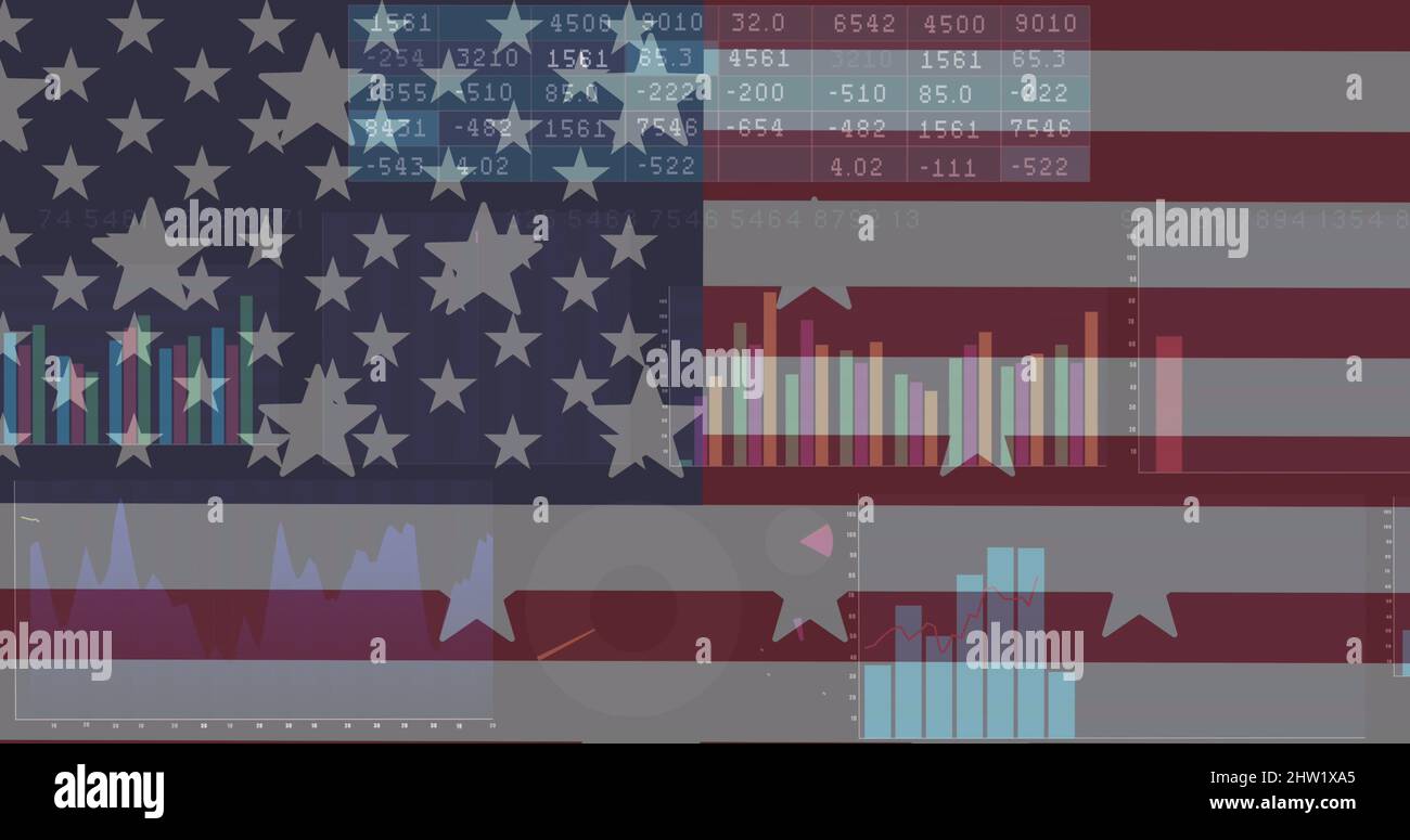 Image of american flags with statistics processing Stock Photo - Alamy