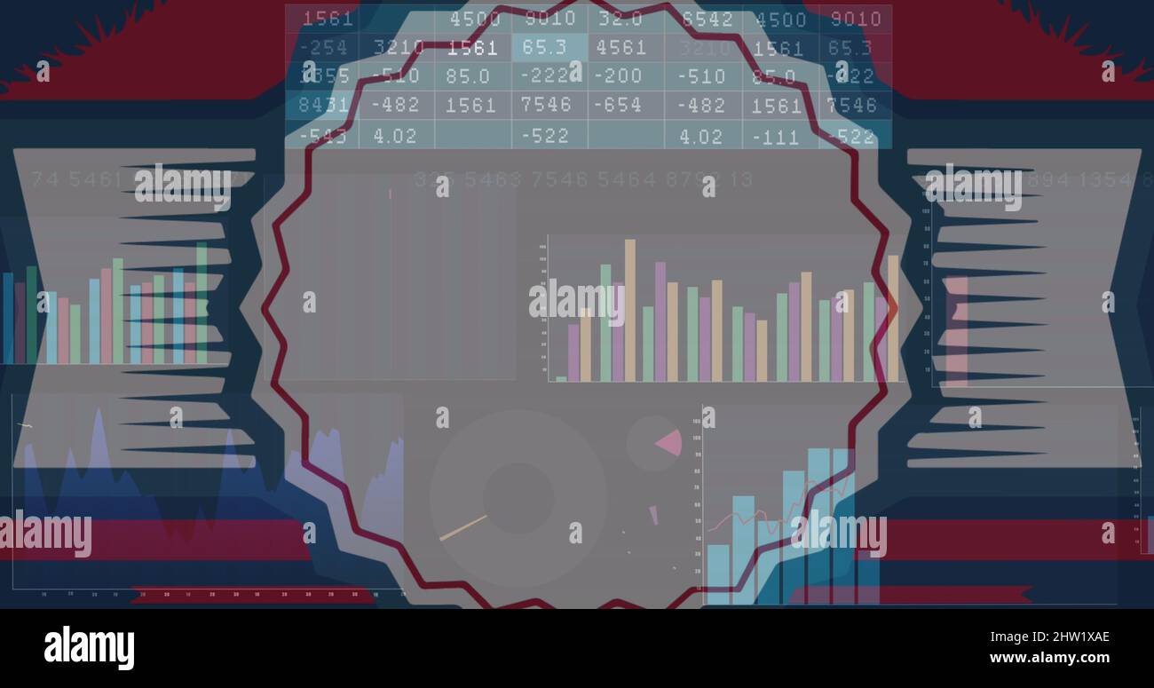 Image of american flags with statistics processing Stock Photo - Alamy