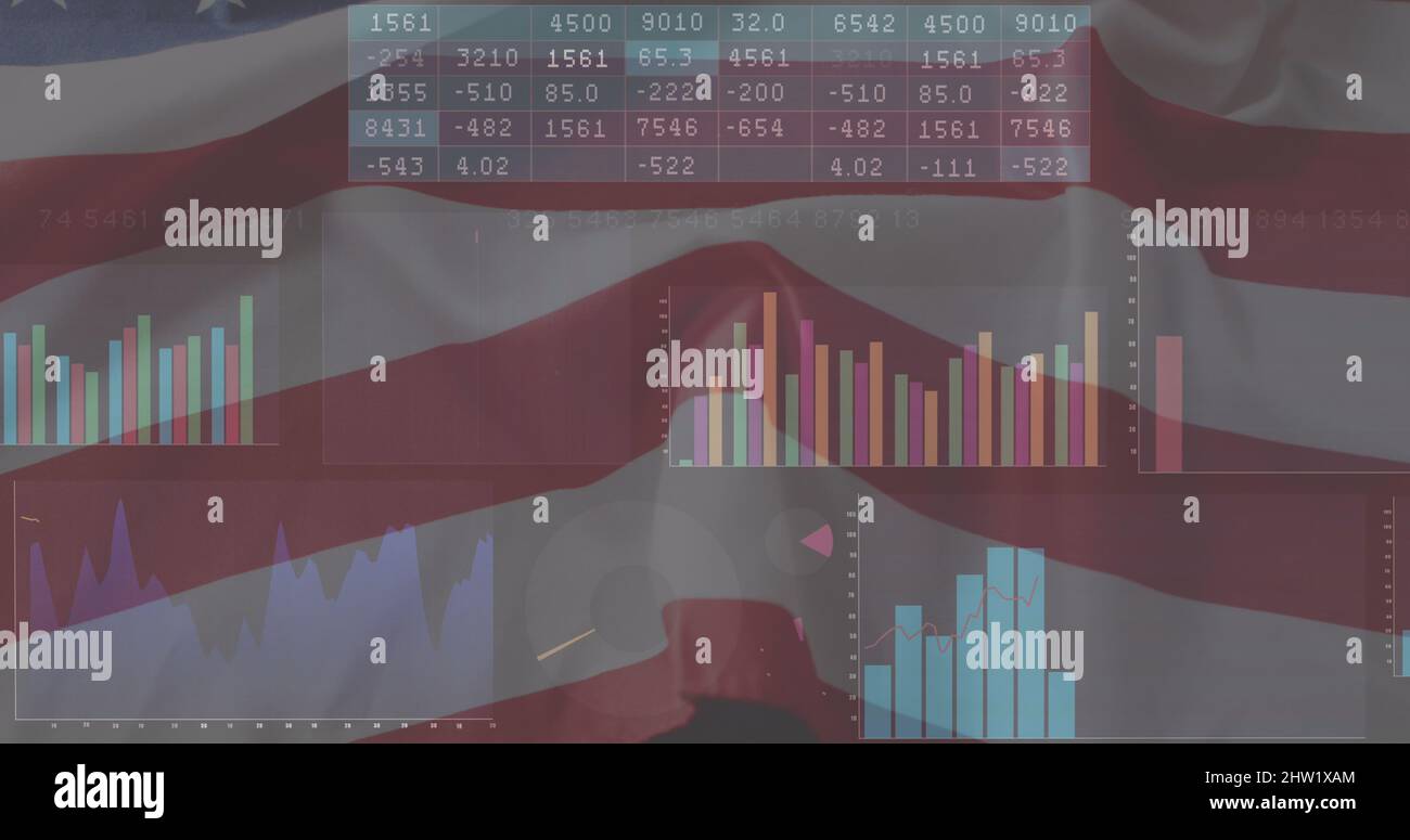 Image of american flag with statistics processing Stock Photo - Alamy