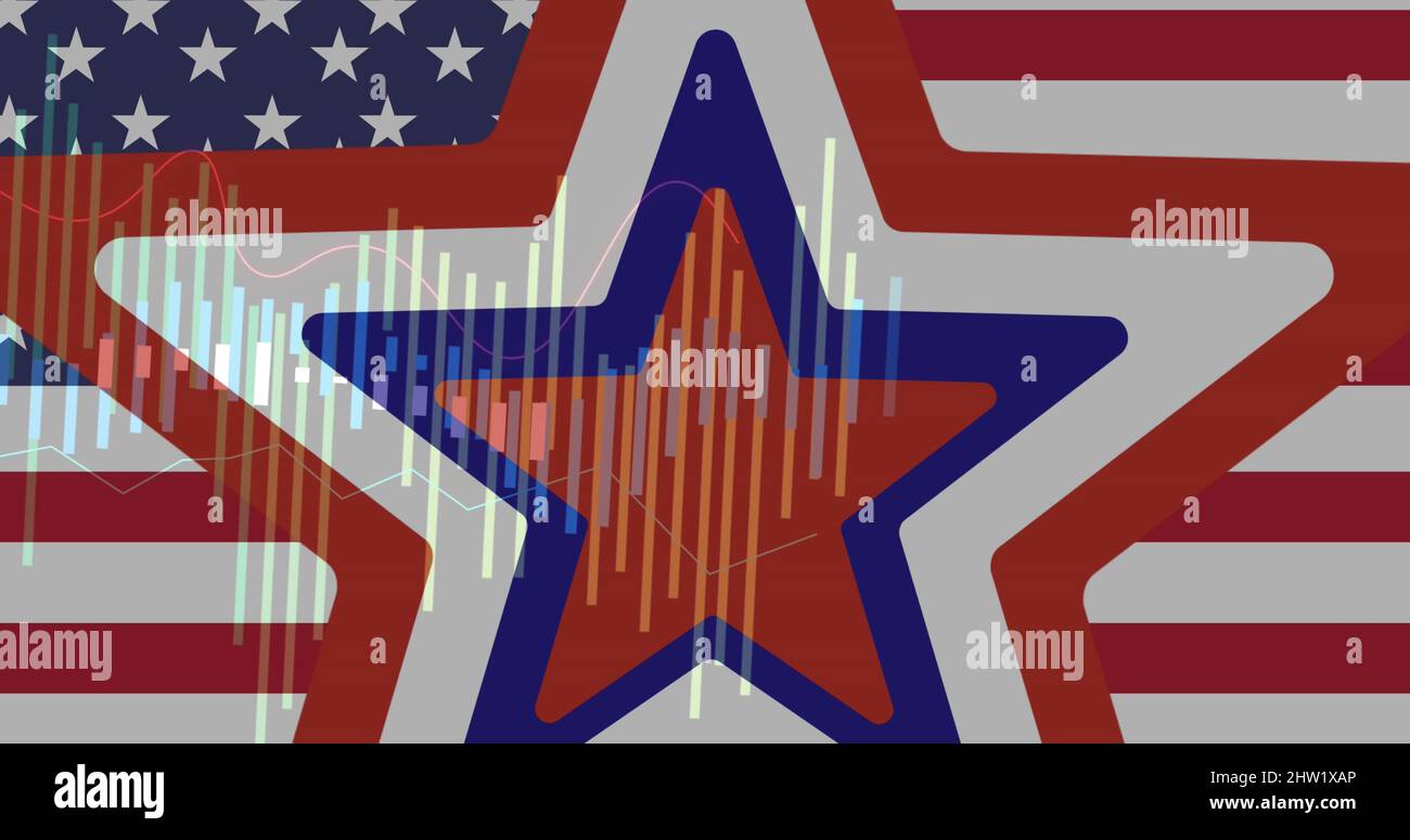 Image of american flag and star with statistics processing Stock Photo - Alamy