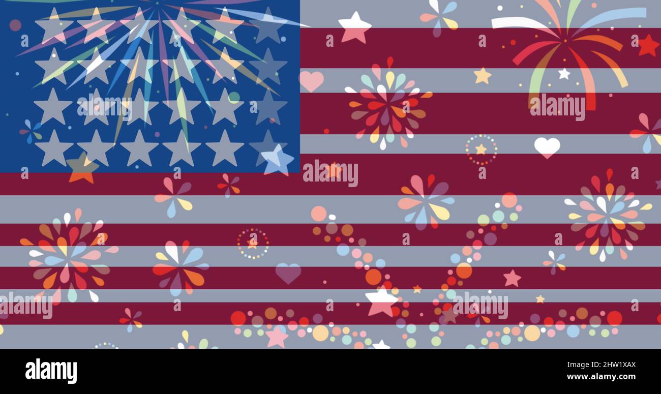 Image of american flag and fireworks with statistics processing Stock ...