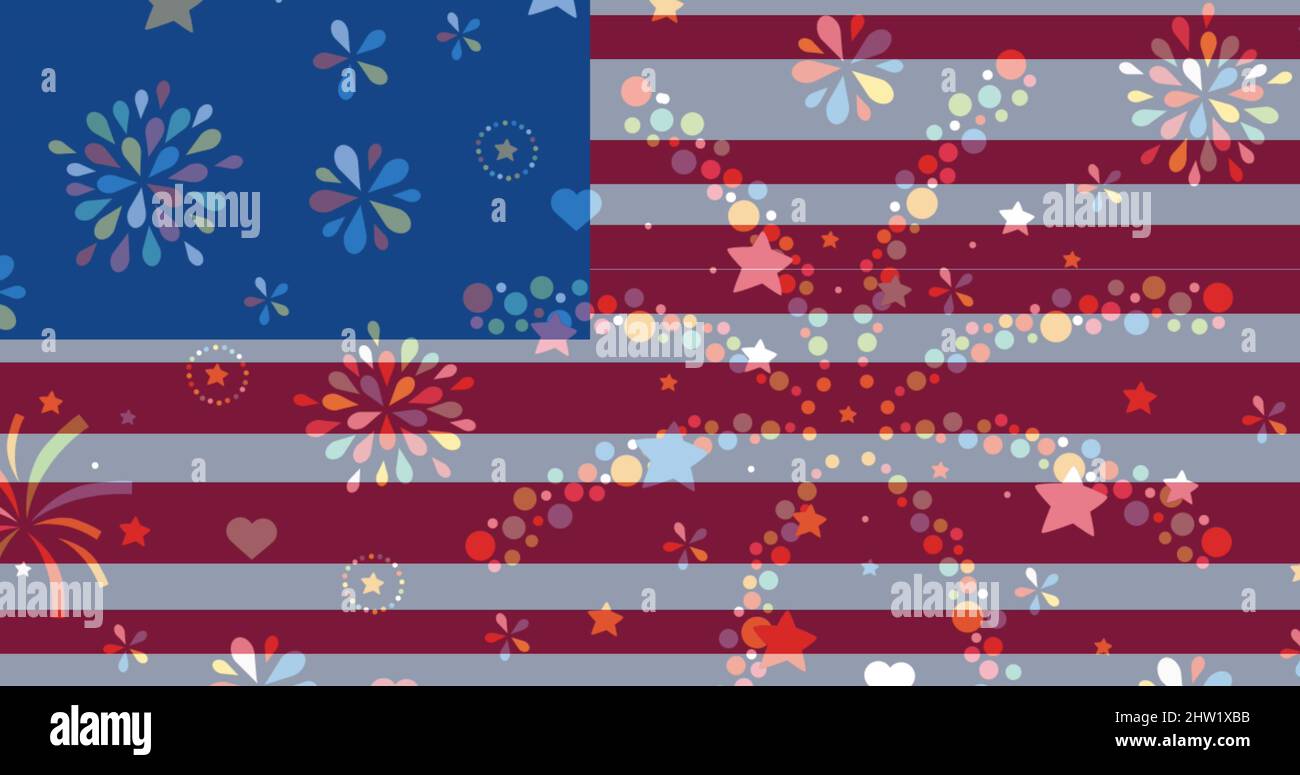 Image of american flag and fireworks with statistics processing Stock ...