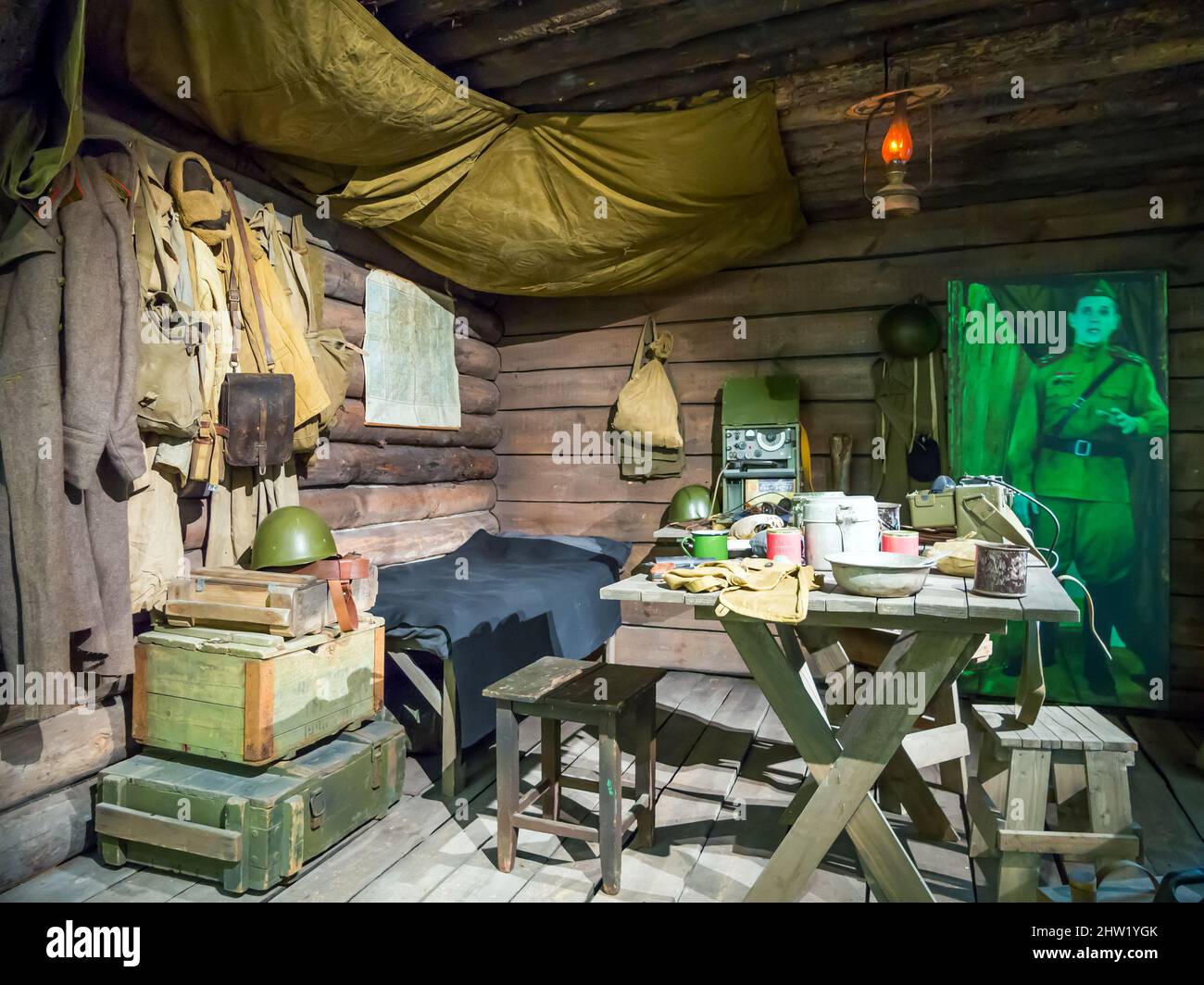 Tula, Russia - January 04, 2021: Reconstruction of the dugout of ...