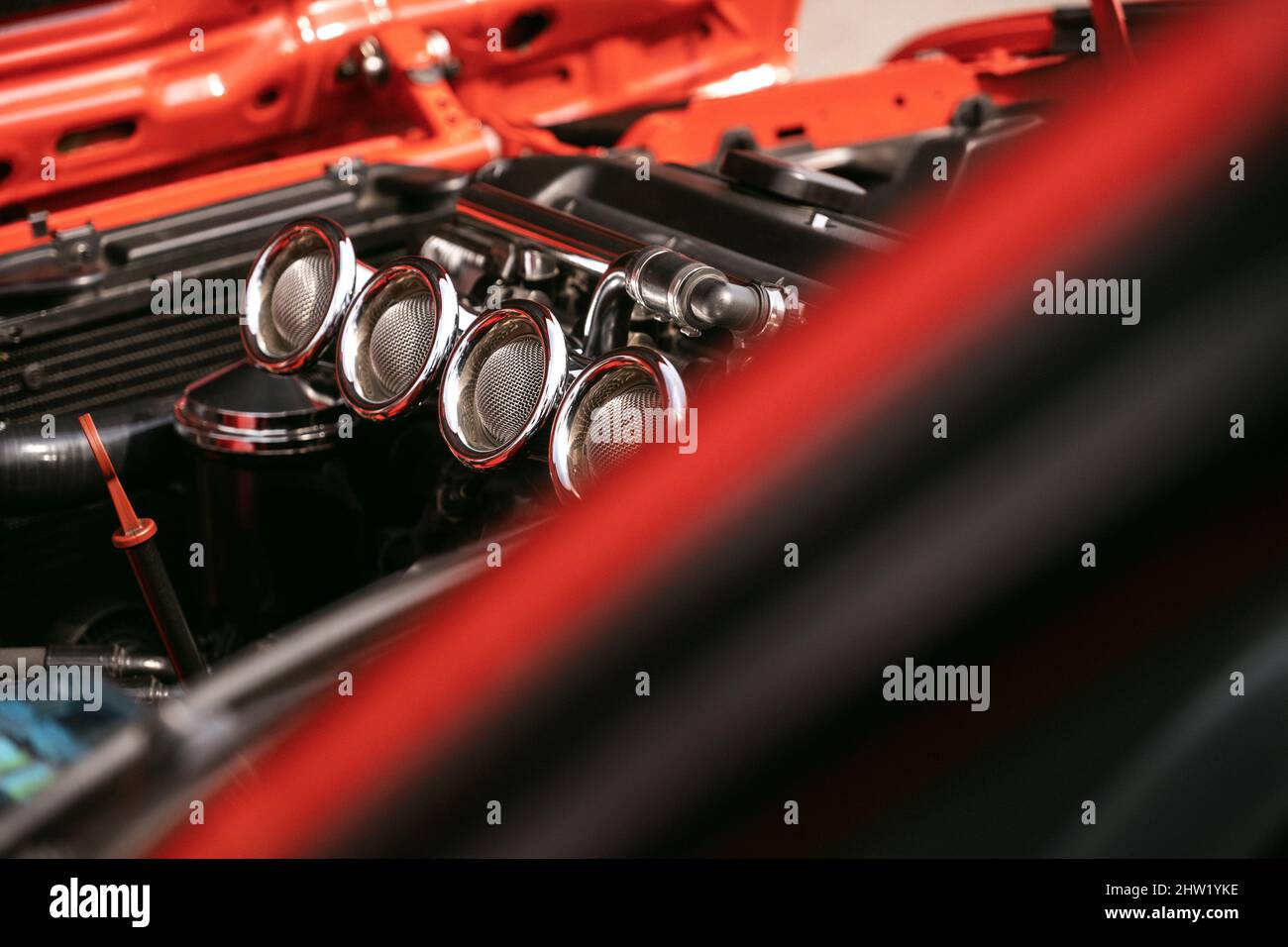Closeup shot of the part of a car at the tunning show Stock Photo - Alamy