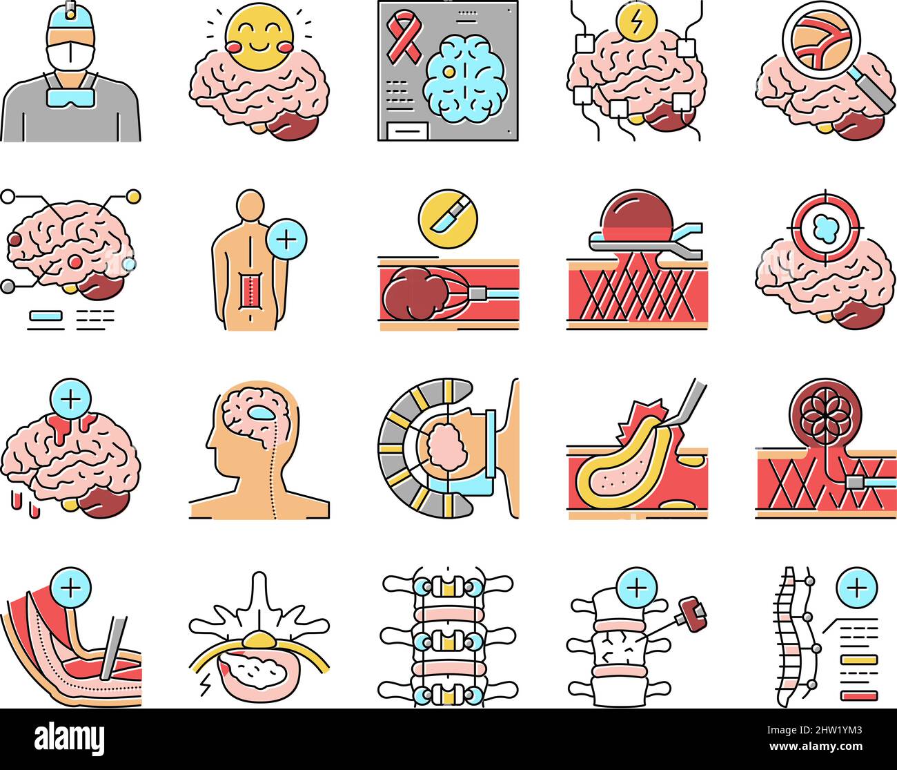Neurosurgery Medical Treatment Icons Set Vector Stock Vector Image ...