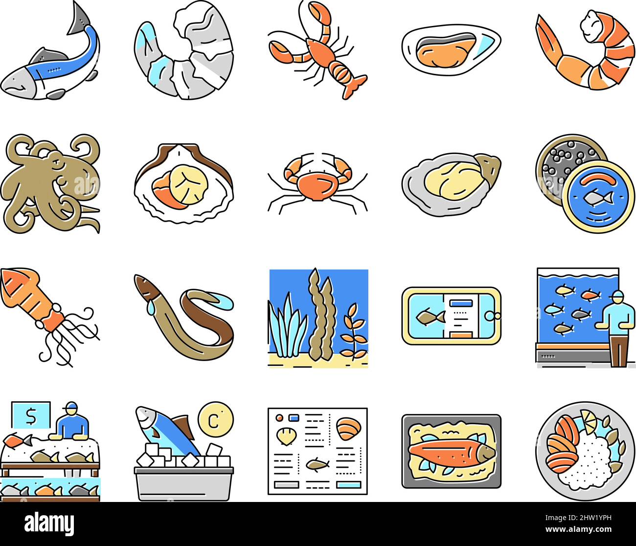 Seafood Cooked Food Dish Menu Icons Set Vector Stock Vector Image & Art ...