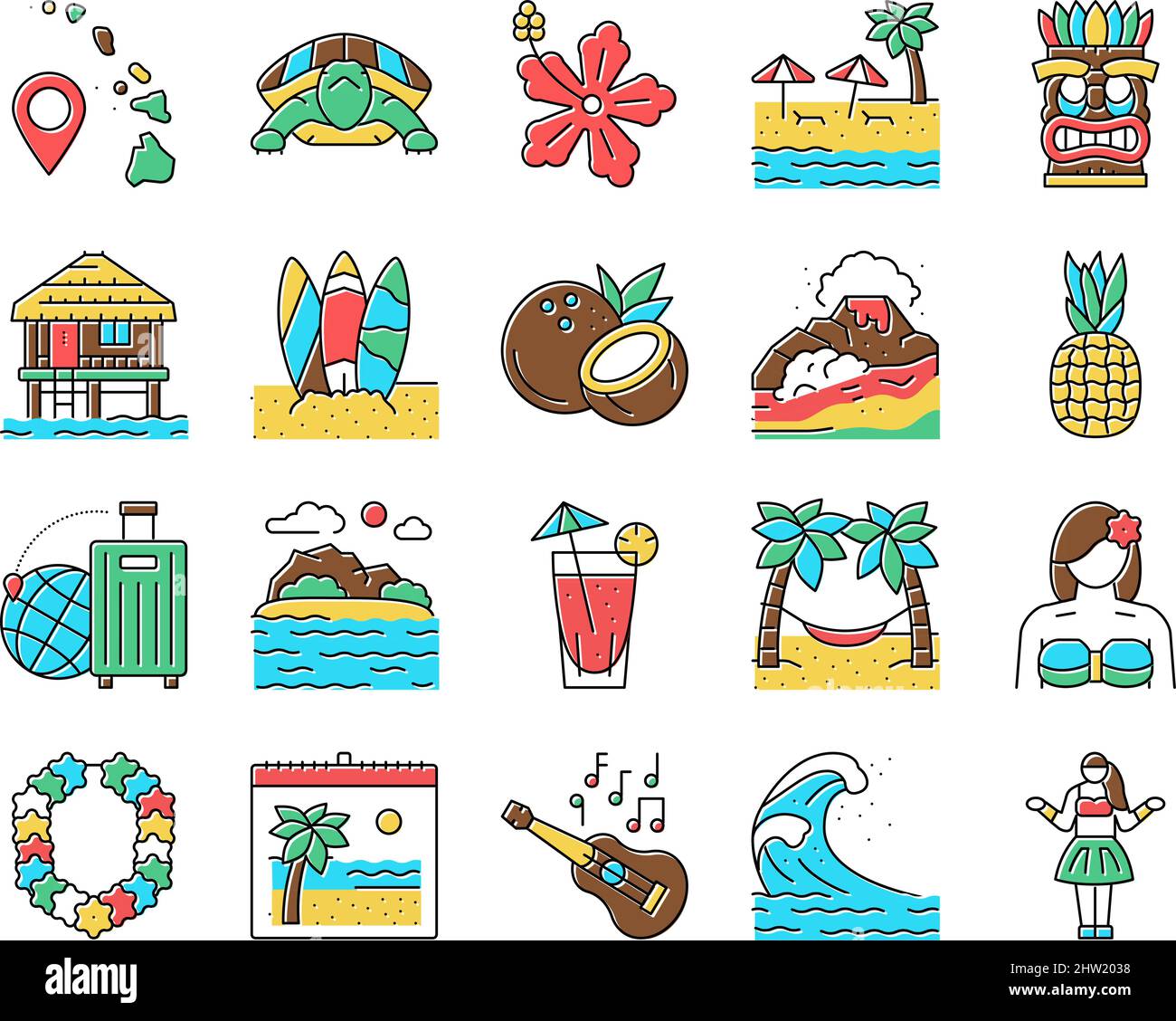 Hawaii Island Vacation Resort Icons Set Vector Stock Vector Image & Art ...